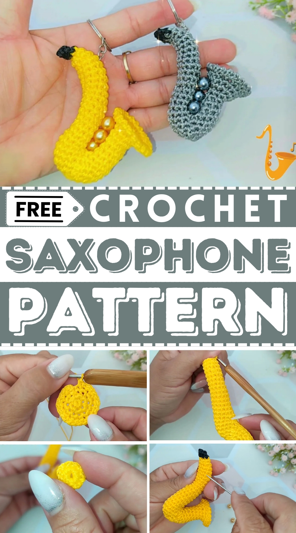 How to Crochet Mini Saxophone Keychain Perfect for Musicians and Fans ...