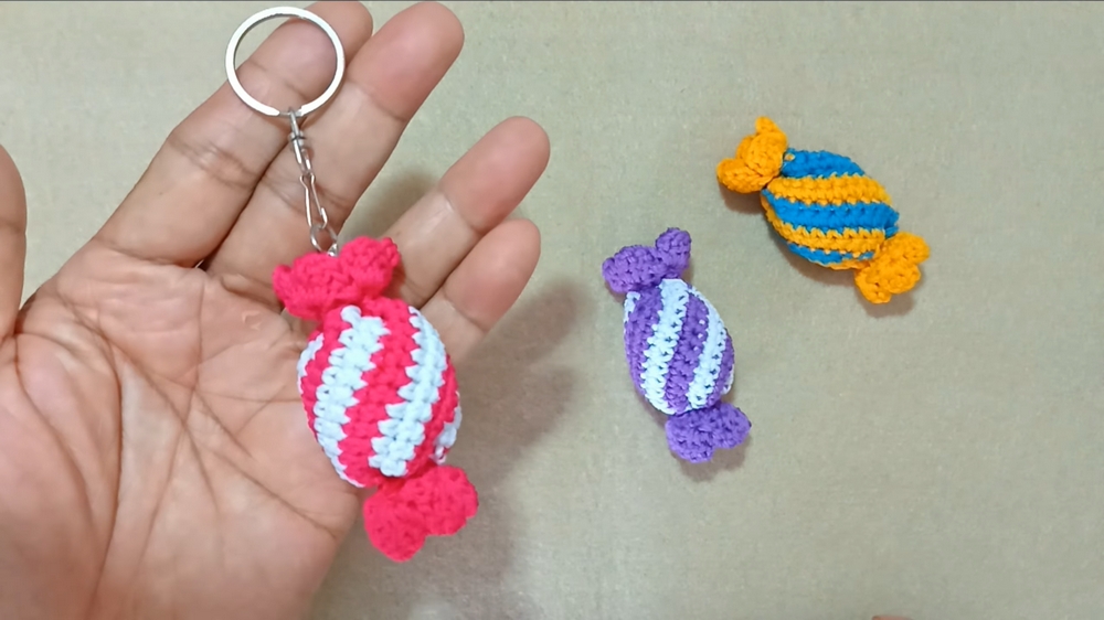 Easy Crochet Candy Keychain Pattern for Everyday Carry - All Thing Crafts