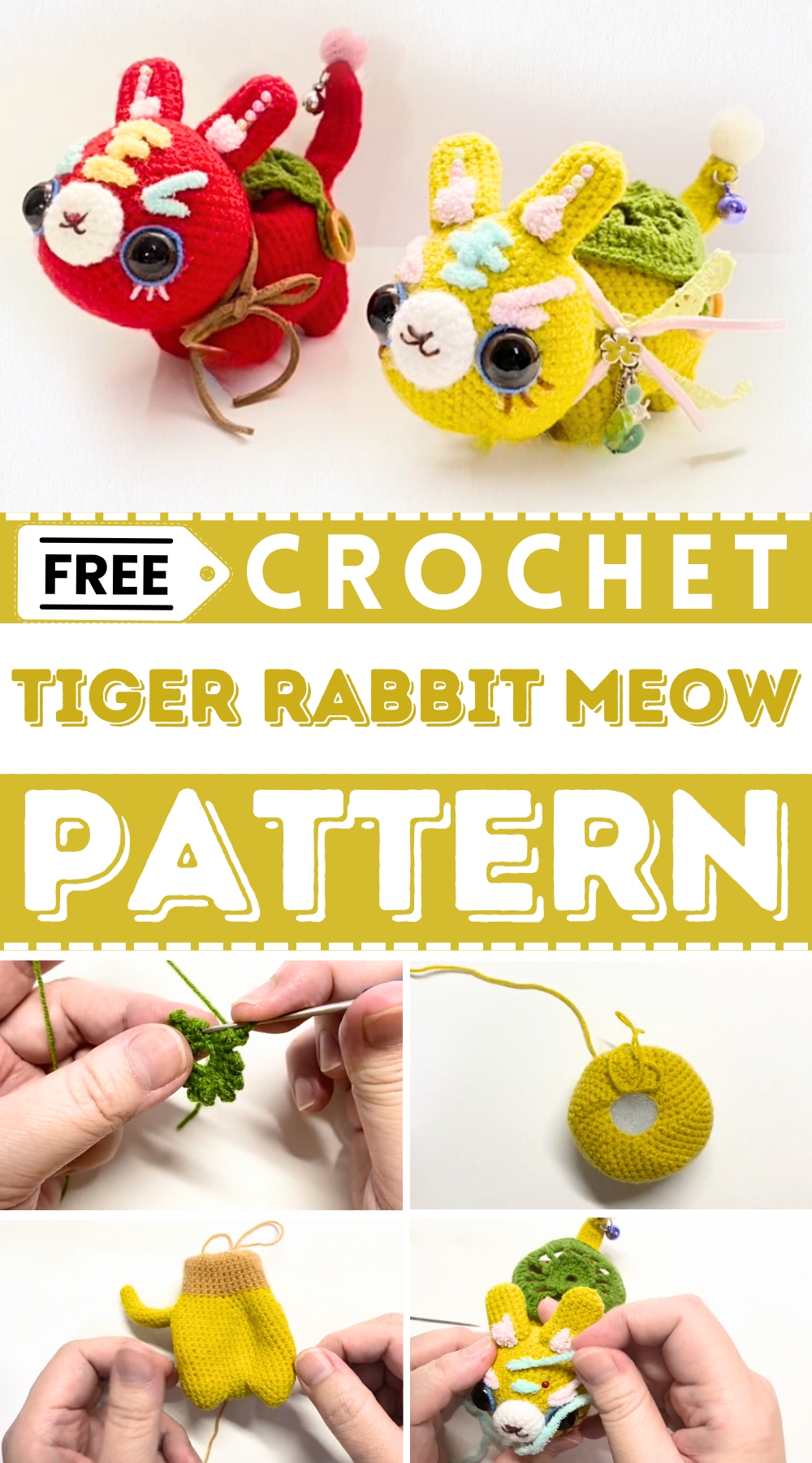 How to Crochet Tiger Rabbit Meow Pattern for Cute Decor - All Thing Crafts