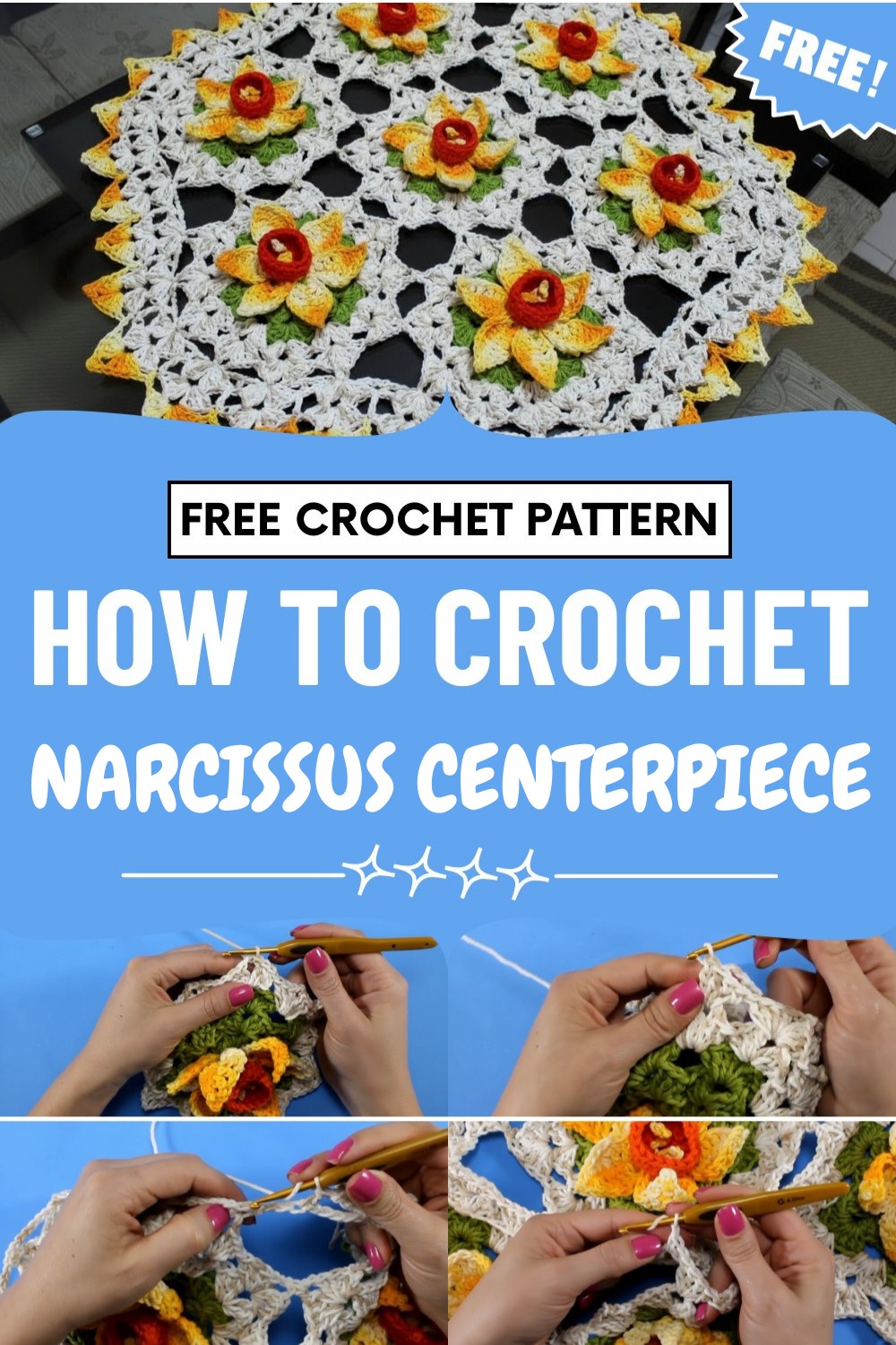 Free Crochet Narcissus Centerpiece Towel Pattern For Home Style - All ...